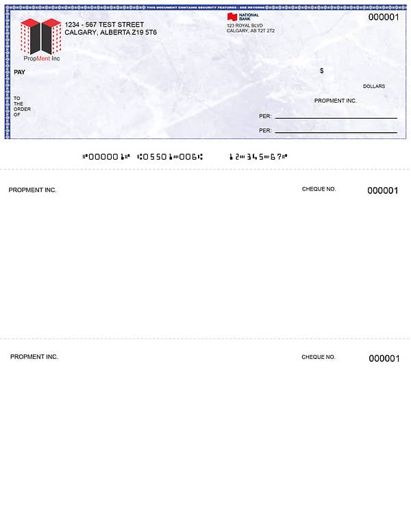 National Bank of Canada Cheques - Cheque Print